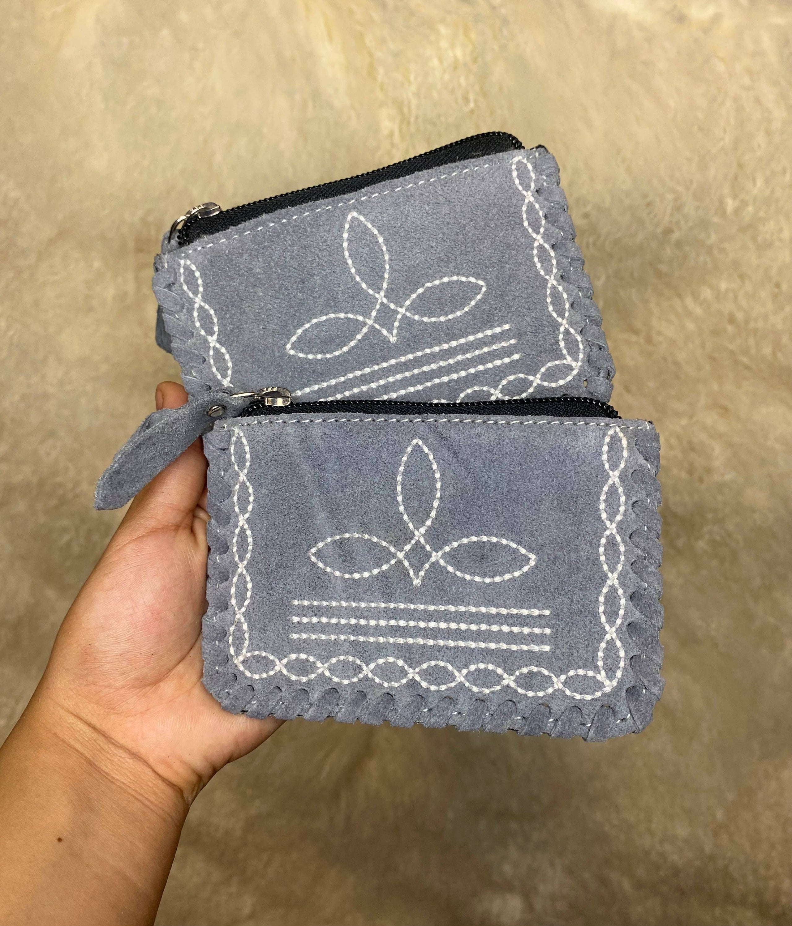 Boot Stitch Leather Coin Pouch Grey | The Jaded Spade LLC